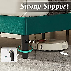 VECELO Full Bed Frames, Upholstered Platform Bedframe, Adjustable Headboard, Wood Slat Support, No Box Spring Needed, Easy Assembly, Dark Green