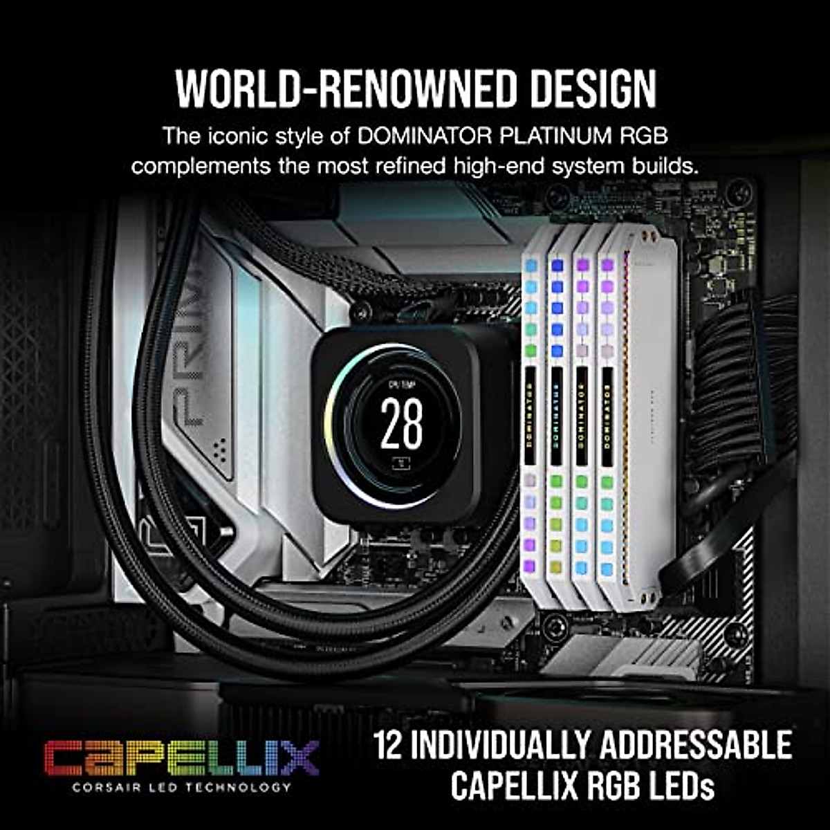 CORSAIR DOMINATOR PLATINUM RGB DDR5 RAM 32GB (2x16GB) 5600MHz C36-36-36-76 1.25V Intel Optimized Computer Memory(iCUE Compatible,Fast Performance, Patented DHX Cooling, Intel® XMP 3.0 Profiles) White