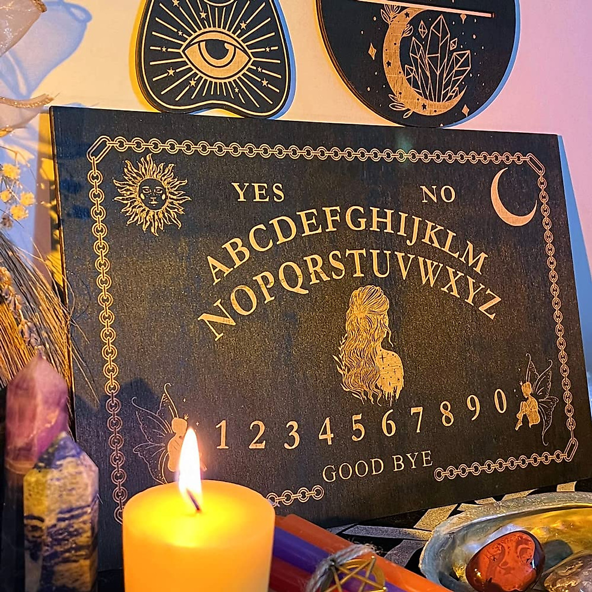 OKDOKEY Black Spirit Board & Tarot Card Stand Kit(3PC) | Black Wooden Laser Engraved Spirit Board | Unique Metaphysical Spirit Game | Talking Board | Seance |Witch Personalized Gift—Classic Series