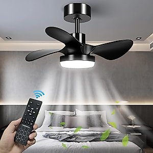 Black Ceiling Fans with Lights and Remote, 25 Inch Indoor Outdoor Dimmable Ceiling Fans with Light, 3 Blades Modern Ceiling Fan Light with DC Motor for Bedroom, Living Room, Kitchen, Office