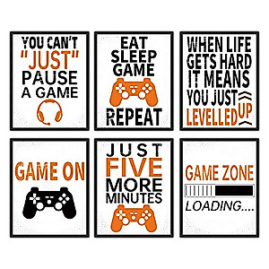 Noare Video Game Canvas Printing Wall Art Funny Gaming Poster Inspirational Quote Picture for Kids Teen Boy room Bedroom Playroom Home Decor,6 pcs,No Frame