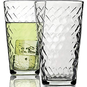 Circleware Chevron Huge Glassware Highball Tumbler Drinking Glasses and Whiskey Cups for Water, Beer, Juice, Ice Tea Beverages, 12 Piece Set, Clear