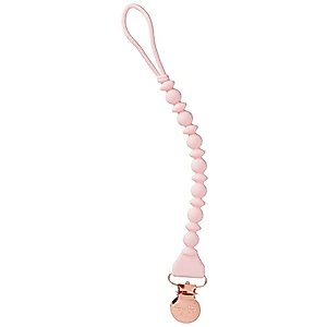 Itzy Ritzy Silicone Pacifier Clip; 100% Silicone Pacifier Strap with Clip Keeps Pacifiers, Teethers & Small Toys in Place; Features One-Piece Design & Silicone Cord, Pink + Rose Gold Clip