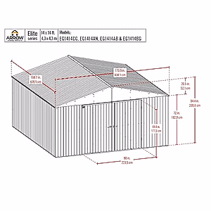 Arrow Shed Elite 14' x 14' Outdoor Lockable Gable Roof Steel Storage Shed Building, Anthracite