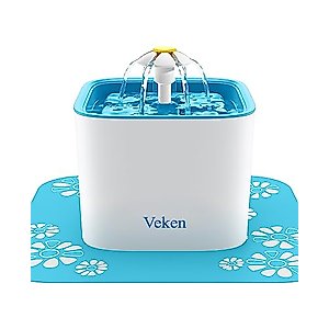 Veken Pet Fountain, 84oz/2.5L Automatic Cat Water Fountain Dog Water Dispenser with 3 Replacement Filters & 1 Silicone Mat for Cats, Dogs, Multiple Pets, Blue