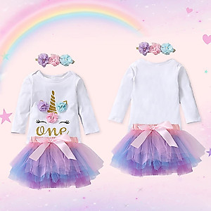 XIFAMNIY Baby Girl 1st Birthday Outfit 1 Year Unicorn Onesie Tutu Dress Headband Legging Socks
