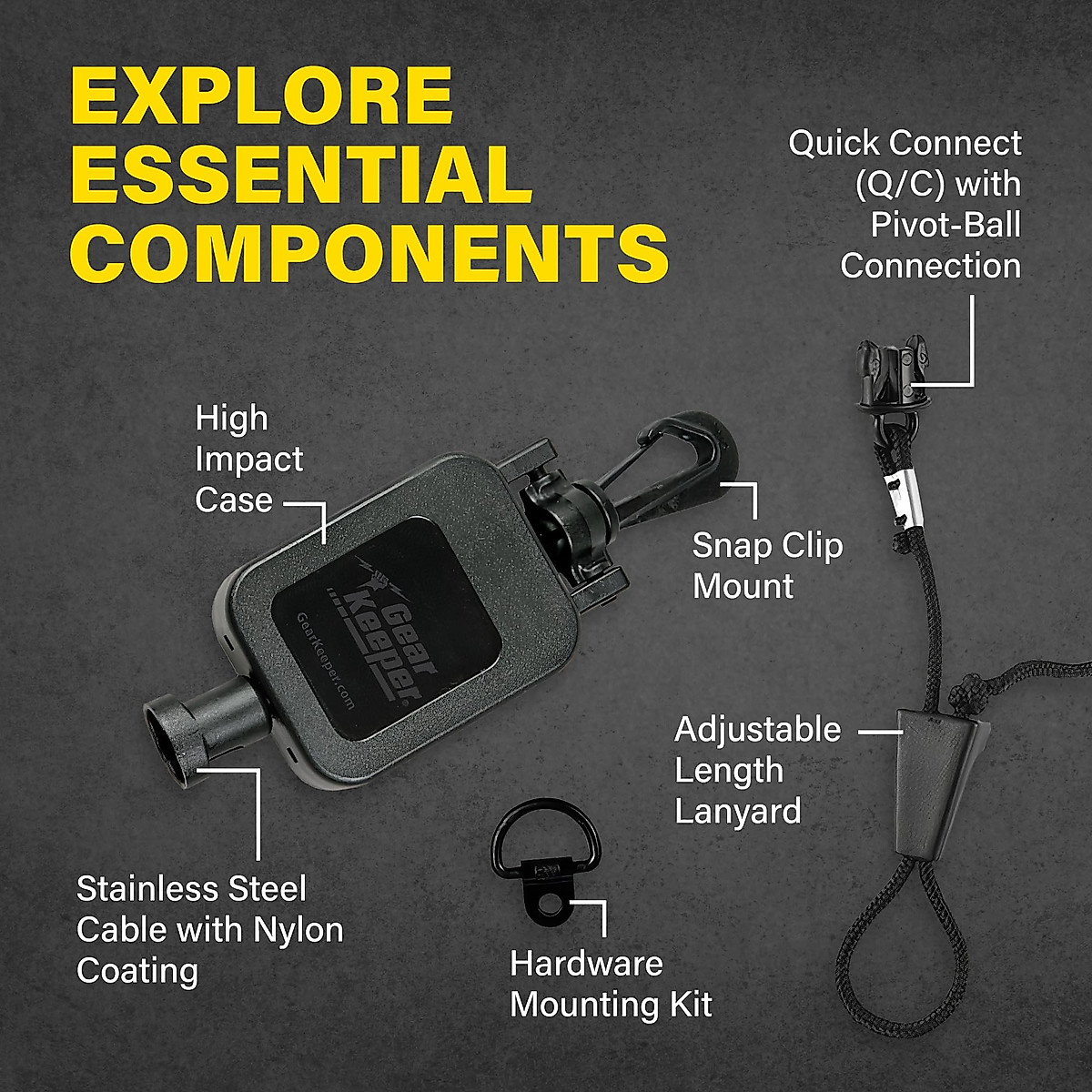 Gear Keeper CB MIC KEEPER Retractable Microphone Holder RT4-4112 – Features Heavy-Duty Snap Clip Mount, Adjustable Mic Lanyard and Hardware Mounting Kit - Made in USA – Black