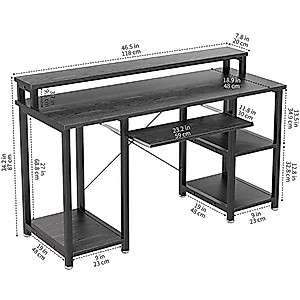 NOBLEWELL Computer Desk with Monitor Stand Storage Shelves Keyboard Tray，47" Studying Writing Table for Home Office (Black)