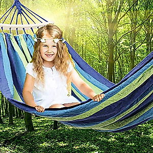 HappyGo Camping Hammock Canvas Fabric Hammock 550lbs with Anti Roll Balance Bar and Tree Strap Cotton Hammock for Camping, Backyard, Garden, Beach, Patio Gift