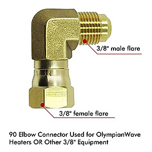 MENSI Propane Gas Water Oil 90 Degree Elbow Connector Coupling Fittings For BBQ Grills, Olympian Wave Heater Replacement For Camco 57633 (3/8" female swivel flare x 3/8" male flare)