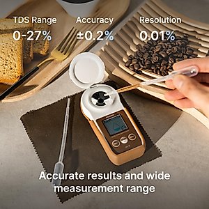Digital Coffee Refractometer - Pairs with Smartphone | Range 0-27%; Accuracy ±0.2%; ATC 50°F to 140 °F | Portable Handheld | Made in Korea | Measures Coffee TDS Easy to Read | IP65 Waterproof