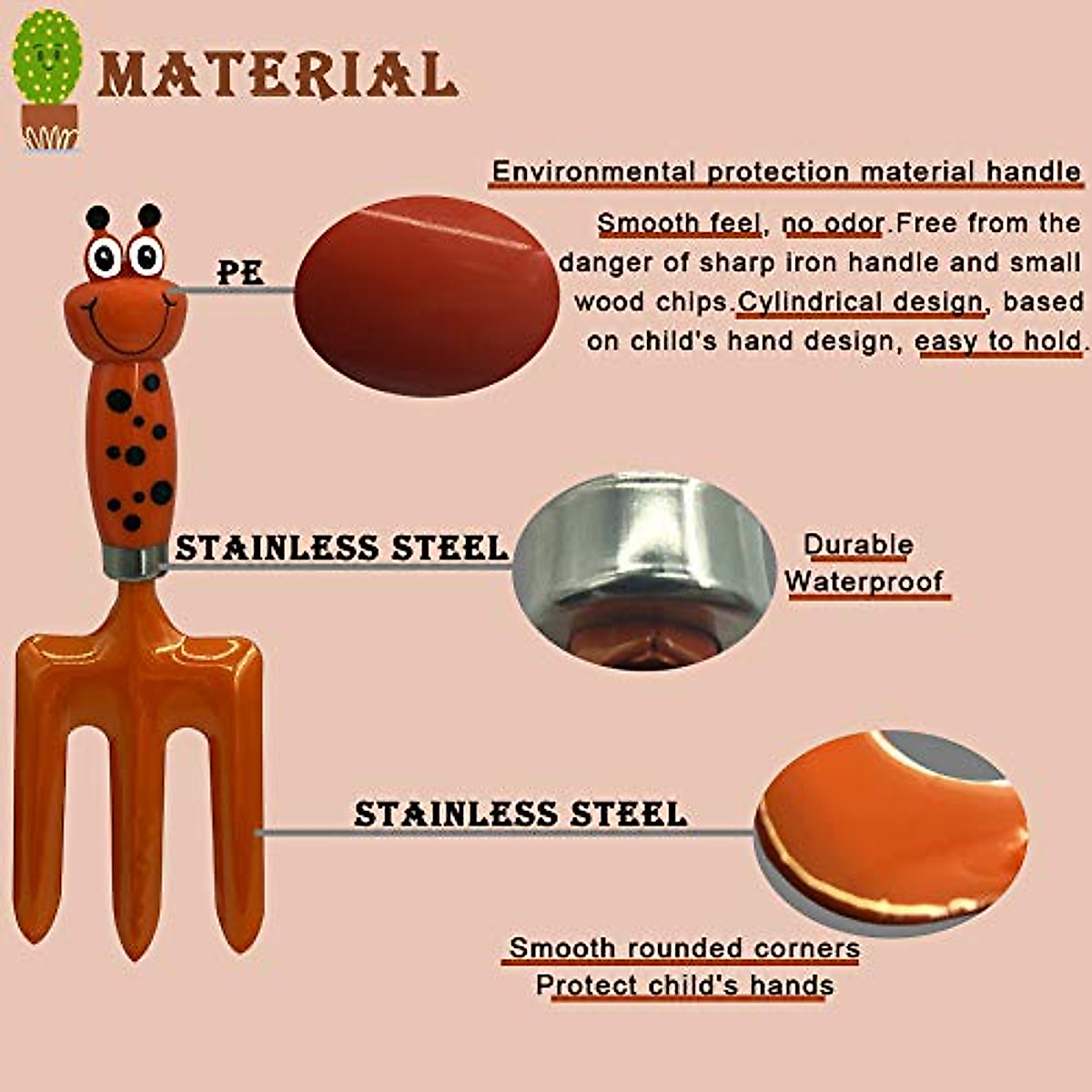 Kids Gardening Tools Set Metal for Kids Hand Shovel Mini Garden Tools for Kids, Safe Toy Gardening Tools for Soil Planting Digging Transplanting 4 Pieces