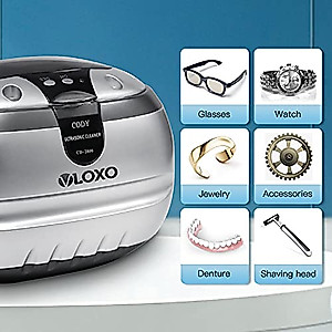 Ultrasonic Jewelry Cleaner, VLOXO Ultrasonic Cleaning Machine 600ML Professional Jewelry Cleaner 42kHz with Stainless Steel Tank for Jewelry, Eyeglasses, Retainer, Watches, Dentures, Rings, Coins