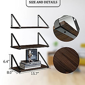 BAMEOS Floating Shelves Rustic Wood Wall Shelf Set of 3, Small Bookshelf for Living Room, Office, and Bedroom, with Metal Bracket