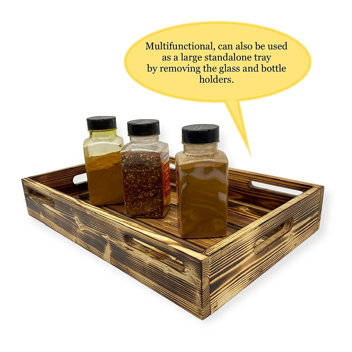 Wine Tray, Dual Glass Rack, Bottle Holder, Cut-Out Handle, with Mini Charcuterie Board, for Wine Tastings, Parties, Bars. Rustic, Handmade of Eco-Friendly Reclaimed Torched Pine Wood