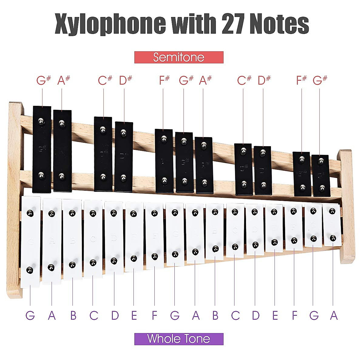 Giantex 27 Note Glockenspiel Xylophone, Percussion Instrument with Wood Base and 27 Metal Keys, Alto Full Size Glockenspiel Xylophone for Adults and Kids- Includes 2 Mallets and Carrying Bag