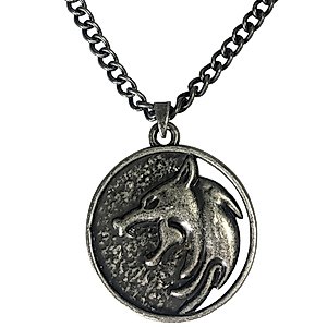 JINX Netflix's The Witcher White Wolf Medallion Necklace + Wooden Collector Box, Authenic Show Replica