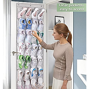 AOODA 28 Large Pockets Hanging Shoe Organizer, Large 28 Pockets Clear Over The Door Shoe Rack, 2 Item Bundle