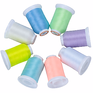 New brothread 8 Colors Luminary Glow in The Dark Embroidery Machine Thread Kit 30WT 500M(550Y) Each Spool for Embroidery, Quilting, Sewing