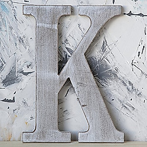 The Lucky Clover Trading K Wood Block, 14" L, Charcoal Grey Wall Letter, Gray