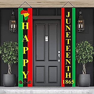 Littleloverly Happy Juneteenth Hanging Banner Porch Sign Decorations - Freedom Day Juneteenth Black Americans Independence 1865 Juneteenth Day Outdoor Banner Sign