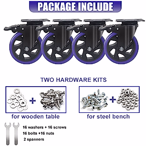 5 Inch Caster Wheels with Brake, Heavy Duty Casters Set of 4 2200lbs, Swivel Casters with Double Ball Bearings, Dual Locking Casters,Wheels for Cart,Furniture,Cabinets,Workbench (Two Hardware Kits