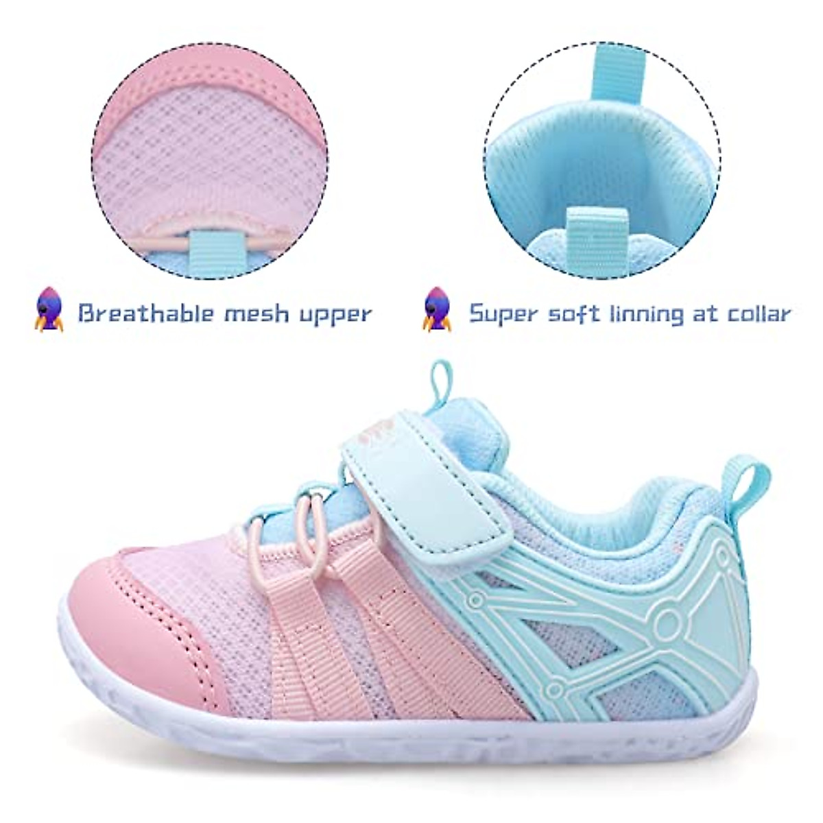 Toddler Girls Shoes Baby Girl Summer Tennis Shoes Barefoot Grip Sneakers Girl Sandals for Toddlers Baby Mesh Velcro Size 5-5.5 Pink/Blue