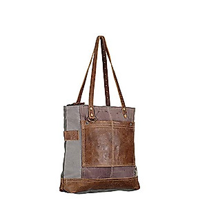 Myra Bags Side Floral Print Upcycled Canvas Tote Bag S-0915, Tan, Khaki, Brown, One_Size