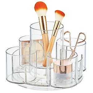 mDesign Spinning Lazy Susan Makeup Turntable Storage Center - 9 Sections - Rotating Organizer for Bathroom Vanity Counter Tops, Dressing Tables, Cosmetic Stations, Dressers - Lumiere Collection, Clear