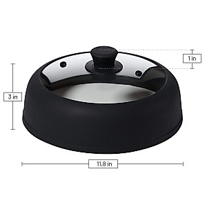 Bezrat Vented Glass Microwave Plate Cover | Large 12-inch Splatter Guard Lid | Firm Grip Silicone handle | 100% Food Grade | Dishwasher Safe (Black)