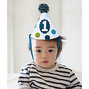 High Chair Decorations for 1st Birthday - 2-Piece Set - Boys' First Year Birthday Party Pack - Includes Felt Birthday Party Banner and Felt Party Hat - Birthday Party Supplies, Blue