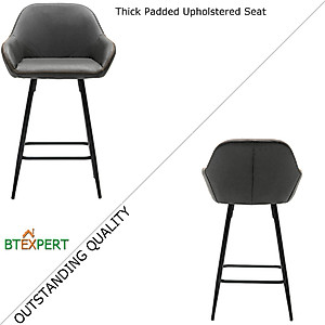 BTEXPERT Set of 2, 29 inch Bucket Upholstered Accent Dining Bar Chair, Vintage Gray Barstools (2) (5091H-2)