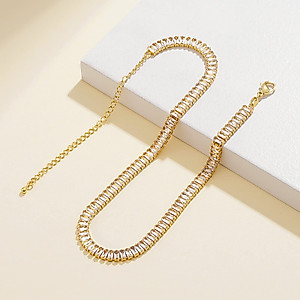 KissYan Gold Tennis Necklace for Women, 14K Gold Plated Cubic Zirconia Baguette Tennis Chain Paperclip Link Cuban Choker Dainty Jewelry Gifts(White)