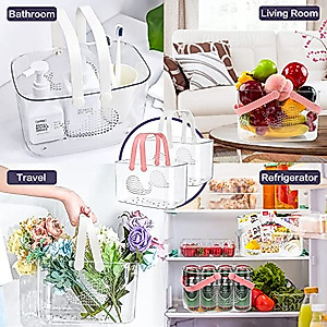 FODIENS 2 Pack Plastic Shower Caddy Basket, Portable Shower Caddy Tote Storage Basket with Colorful Handles, Clear Toiletry Organizer Bin for Bathroom Kitchen College Dorm (White+Pink)