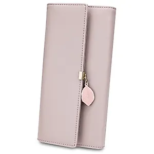 YALUXE Wallet for Women RFID Blocking Genuine Leather Leaf Pendant Snap Card Holder Organizer Zipper Coin Purse