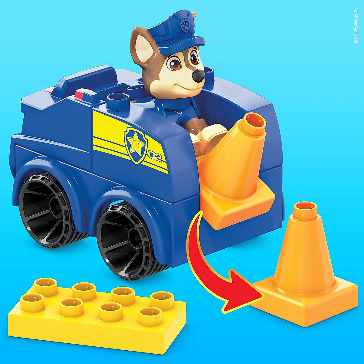 MEGA BLOKS Paw Patrol Chase's Patrol Car Building Set with 1 Chase Figure, 10 Blocks and Special Pieces, Toy Gift Set for Ages 3 and Up