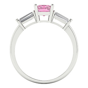 2ct Emerald cut 3 stone Solitaire Pink Simulated Diamond Designer Anniversary Bridal Engagement Ring 14k White Gold 4.25