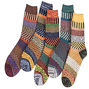 5 Pairs Autumn Winter Nordic Socks Thick Knitted Two-Way Colorful Patten (5-color mix)