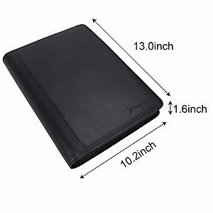 Freeprint Zippered Portfolio Binder 3 Ring with Writing Pad Legal Size Letter - PU Leather Professional Padfolio Folder for Interview Business, Black