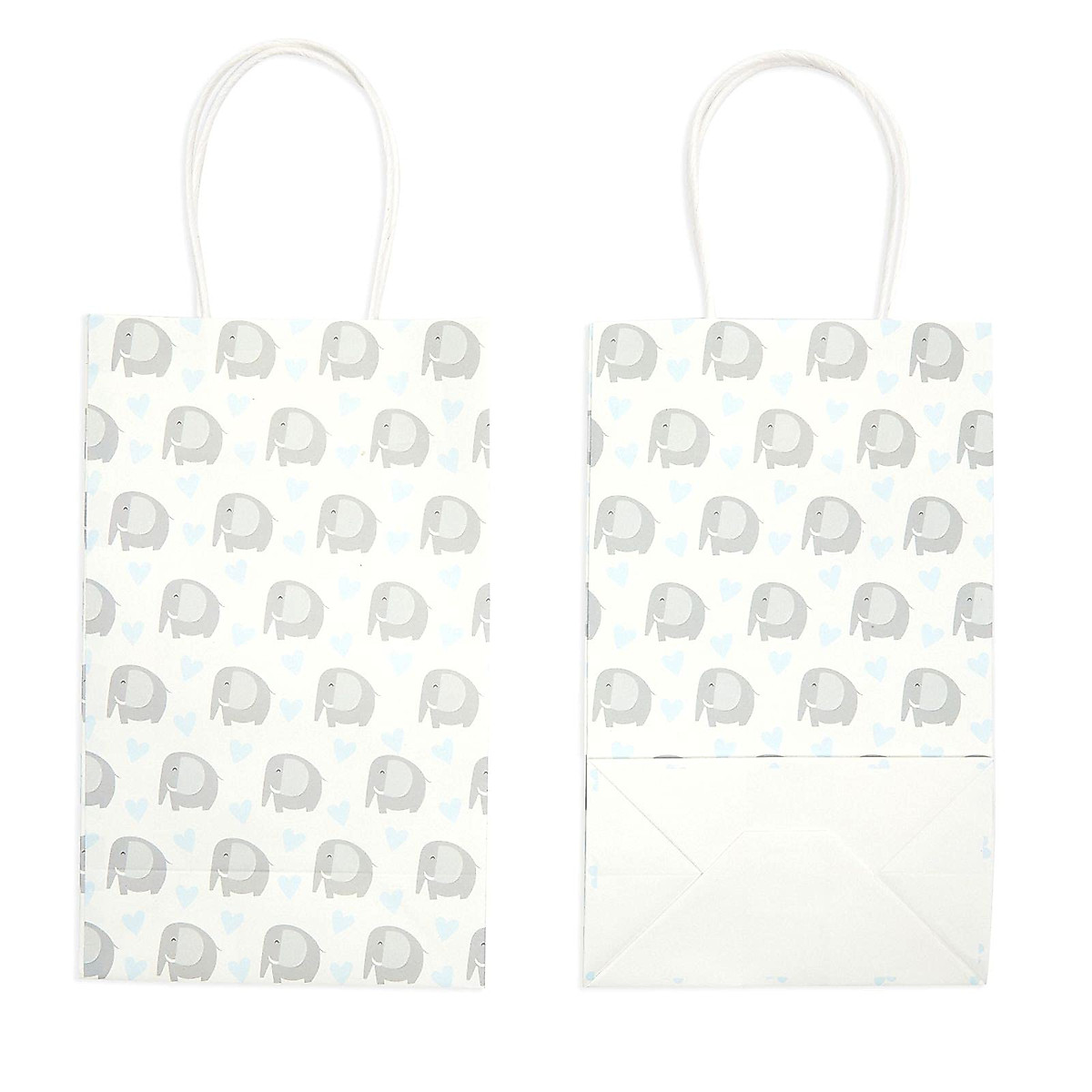 Sparkle and Bash Blue Elephant Party Favor Gift Bags with Handles for Boy Baby Shower (24 Pack)