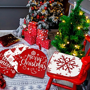 Barydat 4 Pcs Christmas Chair Cushions with Ties for Dining Chairs 16''x16'' Memory Foam Snowflake Xmas Tree Pattern Chair Pad Non Slip Seat Cushion with Washable Cover for Home Kitchen Office Holiday