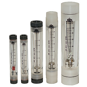 PRM 1-8 SCFM Air Rotameter Flow Meter, 1/2 Inch Female NPT Inline Connections, Acrylic Body, PVC End Tails, Viton O-Rings, 8 Inch Height