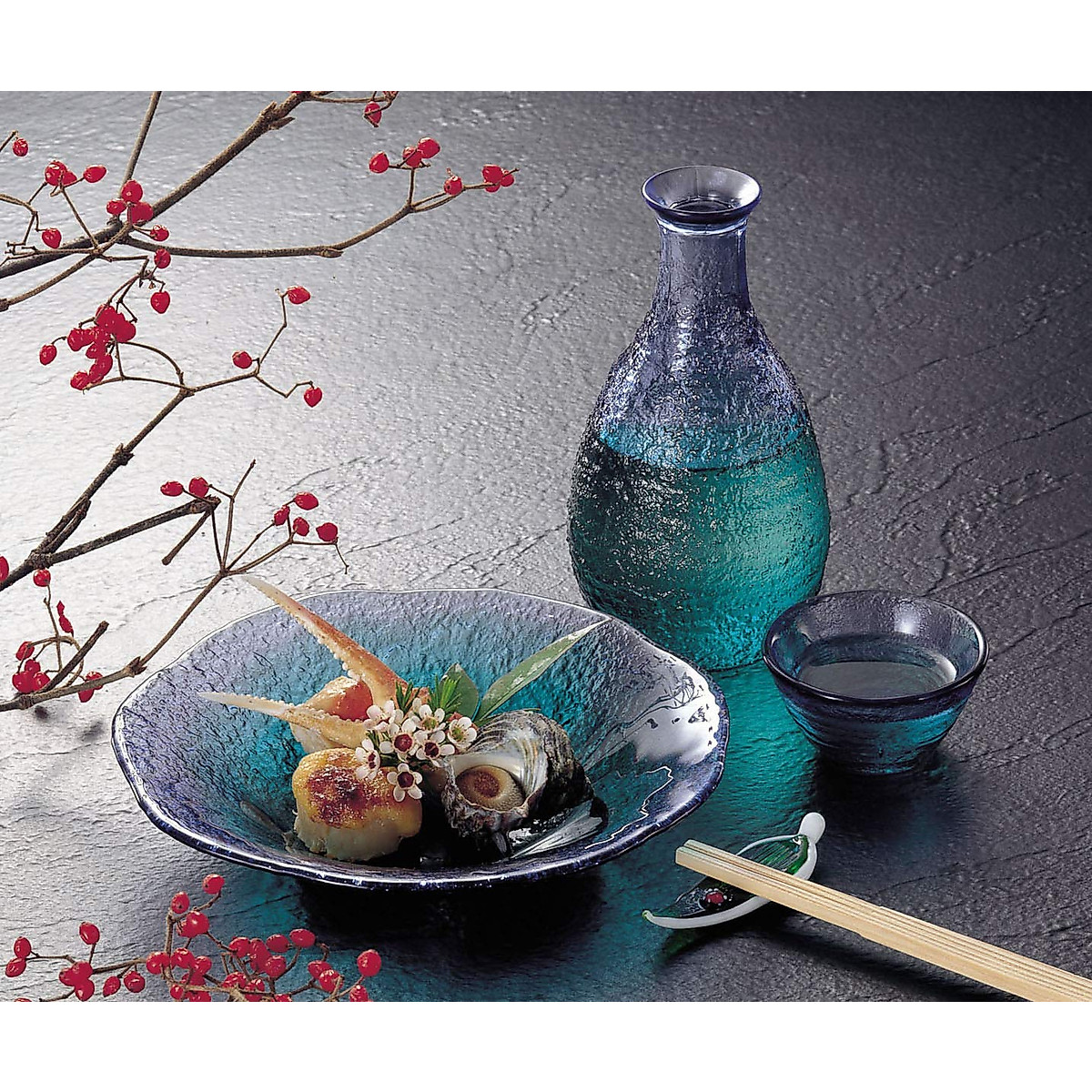 Toyo Sasaki Glass G604-M77 Cooling Sake Cup, Blue Green, Approx. 7.9 x 7.5 x 4.7 inches (20 x 19 x 12 cm), Sake Glass Collection, Liquor Bowl Assortment, Made in Japan, 3 Pieces