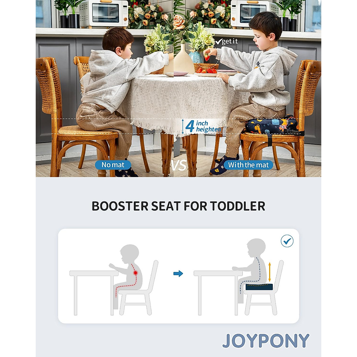 Toddler Booster Seat for Dining Table, 4 inch Ergonomic Design Dining Chair Heightening Cushion Portable Dismountable Eating, Washable Kids Toddler Booster Cushion, Adjustable Elasticity Straps (Star)
