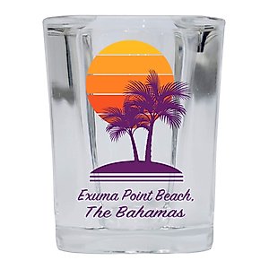 R and R Imports Exuma Point Beach The Bahamas Souvenir 2 Ounce Square Shot Glass Palm Design