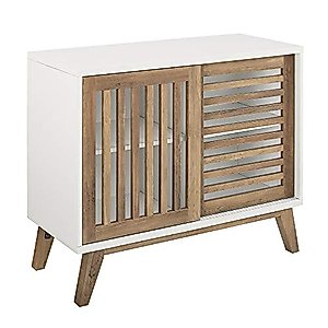 Walker Edison Mid Century Modern Buffet Entryway Cabinet Doors Kitchen-Dining Room Storage-Living Room, 36 Inch, White and Rustic Oak
