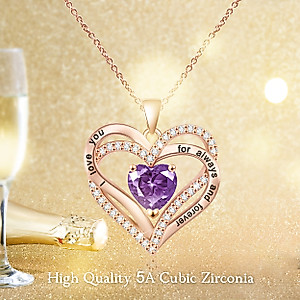 Beauyist Love Heart Birthstone Necklaces for Women, Engraved Pendant Necklace Jewelry Gifts