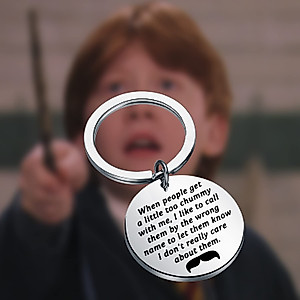 BEKECH Funny Boss Gag Gifts Ron Quotes Gift When People Get A Little Too Chummy With Me Keychain TV Show Fan Gift Parks and Rec Inspire Gift (too chummy with me)