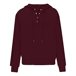 WPNMASNP Womens Fall Hoodies Drawstring Casual Long Sleeve Blouses Fashion Plus Size Tees Y2k Oversized Pullovers Trendy Tops Wine