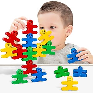 GIFT4KIDS Montessori Toys for 2 3 4 Year Old Boys Girls Gifts, 16pcs Wooden Building Blocks for Toddlers 1-3 Year Old, Stacking Blocks Sensory Toys for Kids Birthday Gifts Presents Age 2-4
